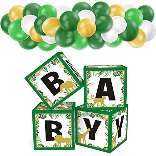 Baby Shower Balloon Box Decorations Gold Safari Jungle Animals Baby Shower Boxes Decor for Gender Reveal Birthday Party Decorations Supplies Boy Girl Baby Blocks Decorations