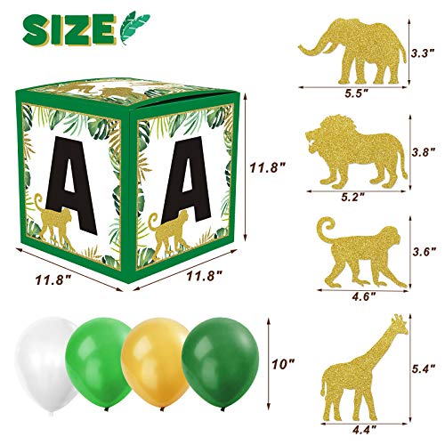 Baby Shower Balloon Box Decorations Gold Safari Jungle Animals Baby Shower Boxes Decor for Gender Reveal Birthday Party Decorations Supplies Boy Girl Baby Blocks Decorations