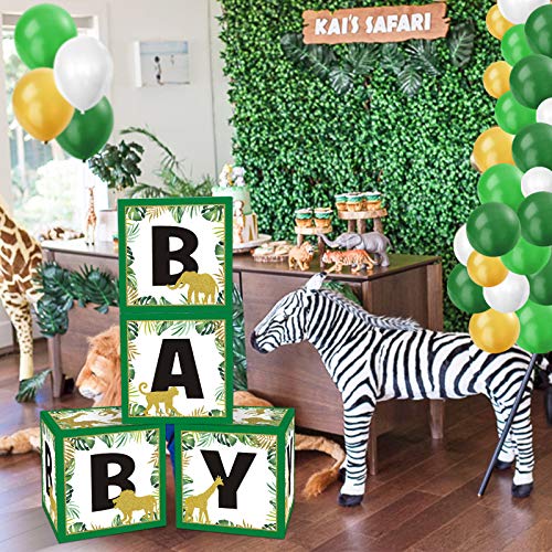 Baby Shower Balloon Box Decorations Gold Safari Jungle Animals Baby Shower Boxes Decor for Gender Reveal Birthday Party Decorations Supplies Boy Girl Baby Blocks Decorations