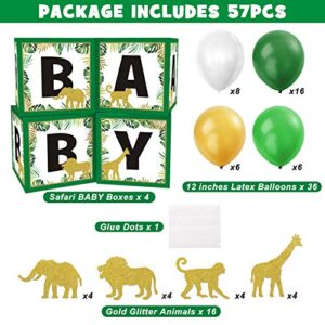 Baby Shower Balloon Box Decorations Gold Safari Jungle Animals Baby Shower Boxes Decor for Gender Reveal Birthday Party Decorations Supplies Boy Girl Baby Blocks Decorations