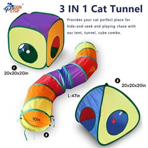 GONPETGP Cat Tunnel Toy and Cubes Combo, Cat Tunnels for Indoor Cats with Play Ball, Interactive Crinkle Collapsible Tent and Cubes, Cat Tube for Puppy Pet Rabbit - All in One Set of 3