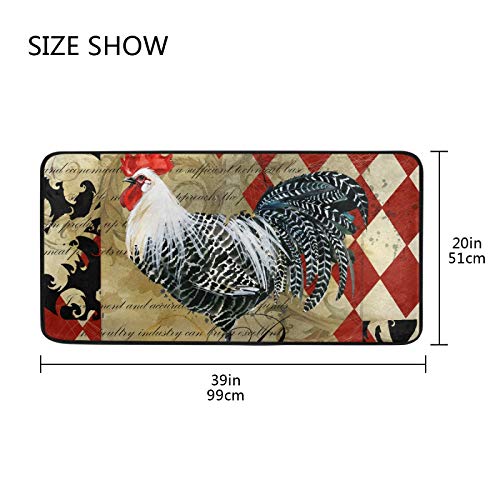 Krafig Rug Rooster Cock Non Slip Mat Area Rug Runners Floor Carpet for Kitchen Bedroom Living Room 39x20 Inch