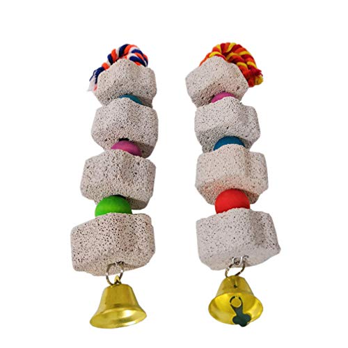 balacoo Parakeet Beak Stone- Bird Chewing Toys, 2PCS Mineral Rock Chewing Toys Star Shape with Bell for Parrot Parakeet