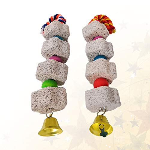 balacoo Parakeet Beak Stone- Bird Chewing Toys, 2PCS Mineral Rock Chewing Toys Star Shape with Bell for Parrot Parakeet