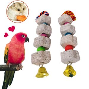 balacoo Parakeet Beak Stone- Bird Chewing Toys, 2PCS Mineral Rock Chewing Toys Star Shape with Bell for Parrot Parakeet