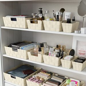 Woven Storage Baskets For Organizing - Set Of 9 Fabric Empty Organizer Bins With Handles - Great Bin For Organization, Linen Closet Shelves & Bathroom Basket. Empty Baskets For Gifts - (Cream)