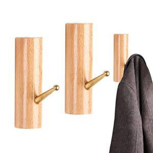 dream horse 2 pack wooden wall hooks wall mounted wood coat hooks hanger, heavy duty natural vintage hooks single organizer hat rack creativity decorative towel hook (brass beech wood)