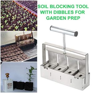 tenluno Mini 4 Hand-held Soil Blocker Soil Blocking Tool Seed Starting Plugs Seeds Starter Pallet Seedling Soil Block Maker