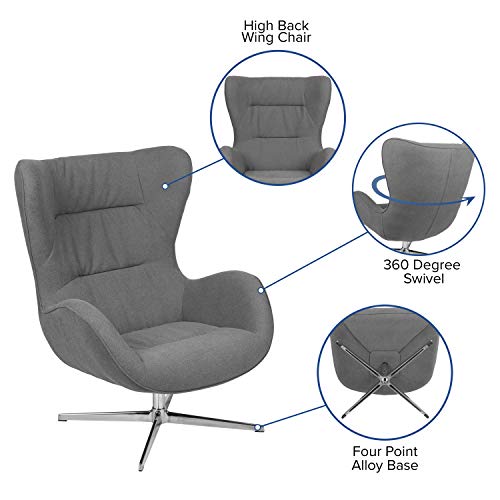 Flash Furniture Rally Gray Fabric Swivel Wing Chair