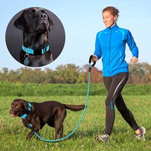 Ladoogo Reflective Dog Collar Padded with Soft Neoprene Breathable Adjustable Nylon Dog Collars for Small Medium Large Dogs (Collar+Leash M Neck 16"-19", Blue)