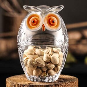 alamhi crystal glass candy dish with lid,small clear candy jar,cute owl decorative jar for office desk, glass owl home decor