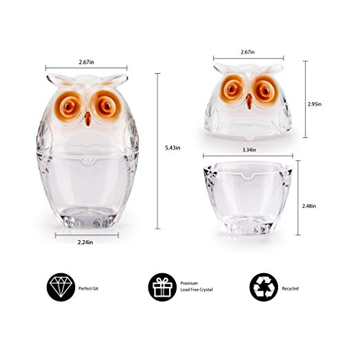 ALAMHI Crystal Glass Candy Dish with Lid,Small Clear Candy jar,Cute Owl Decorative jar for Office Desk, Glass Owl Home Decor