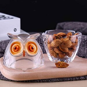 ALAMHI Crystal Glass Candy Dish with Lid,Small Clear Candy jar,Cute Owl Decorative jar for Office Desk, Glass Owl Home Decor