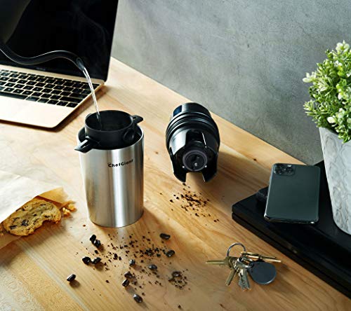 ChefGiant Portable Coffee maker | Single Serve Electric Burr Coffee Grinder and Pour Over Maker | Rechargeable with Stainless Steel Insulated Mug | Great For Travel