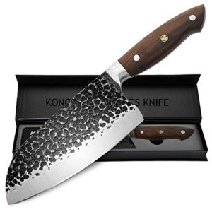 konoll meat cleaver 7 inch forged hammered kitchen knife german high carbon steel chinese knife with solid wood handle，butcher knives vegetable cutting knife