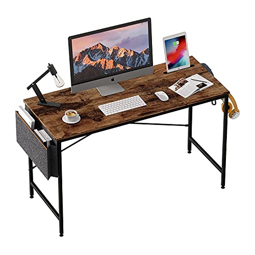 Bestier 47 Inch Modern Simple Style Portable Table Home Office Engineered Wood Desktop Mount Computer Desk w/ Storage Bag and Iron Hook, Rustic Brown