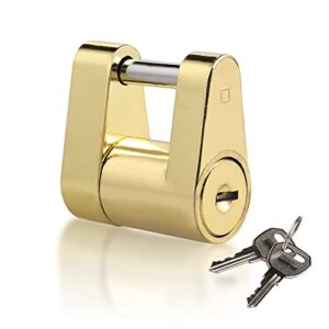 czc auto trailer lock dia 1/4 inch, coupler lock 3/4 inch span trailer hitch lock with keys trailer coupler lock for tow boat rv truck car's coupler (1 pack, brass)