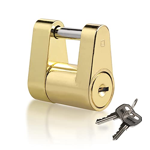 CZC AUTO Trailer Lock Dia 1/4 Inch, Coupler Lock 3/4 Inch Span Trailer Hitch Lock with Keys Trailer Coupler Lock for Tow Boat RV Truck Car's Coupler (1 Pack, Brass)