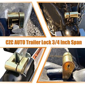 CZC AUTO Trailer Lock Dia 1/4 Inch, Coupler Lock 3/4 Inch Span Trailer Hitch Lock with Keys Trailer Coupler Lock for Tow Boat RV Truck Car's Coupler (1 Pack, Brass)