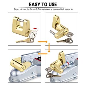 CZC AUTO Trailer Lock Dia 1/4 Inch, Coupler Lock 3/4 Inch Span Trailer Hitch Lock with Keys Trailer Coupler Lock for Tow Boat RV Truck Car's Coupler (1 Pack, Brass)