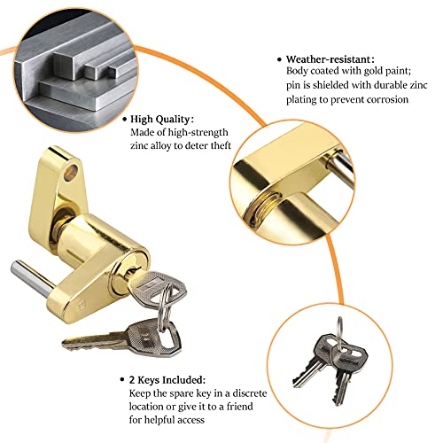 CZC AUTO Trailer Lock Dia 1/4 Inch, Coupler Lock 3/4 Inch Span Trailer Hitch Lock with Keys Trailer Coupler Lock for Tow Boat RV Truck Car's Coupler (1 Pack, Brass)