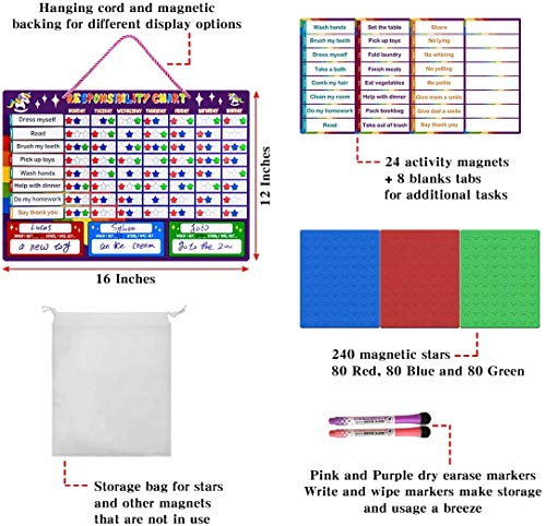 Magnetic Chore Chart, Responsibility Reward Chart for Multiple Kids Toddlers Unicorn Good Behavior Reward Chart for Fridge at Home Gift for Children - Dry Erasable, Purple