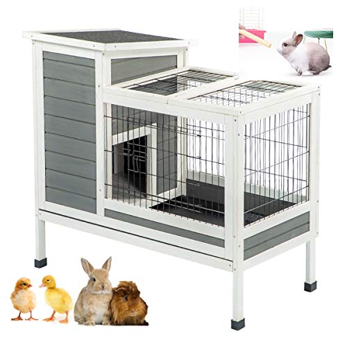 Aoxun Rabbit Hutch - Hutch Bunny Cage Pet House for Small Animals Guinea Pig with Ventilation Door & Legs Removable Tray Indoor/Outdoor Waterproof