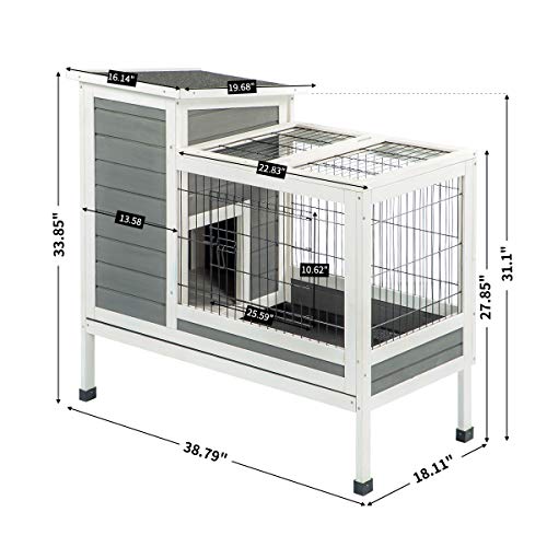 Aoxun Rabbit Hutch - Hutch Bunny Cage Pet House for Small Animals Guinea Pig with Ventilation Door & Legs Removable Tray Indoor/Outdoor Waterproof