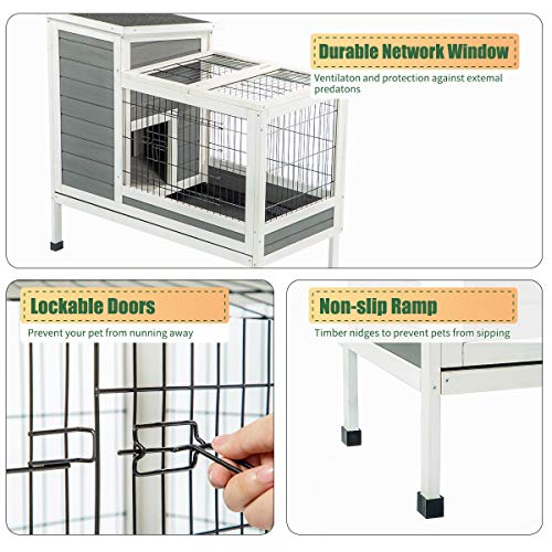 Aoxun Rabbit Hutch - Hutch Bunny Cage Pet House for Small Animals Guinea Pig with Ventilation Door & Legs Removable Tray Indoor/Outdoor Waterproof