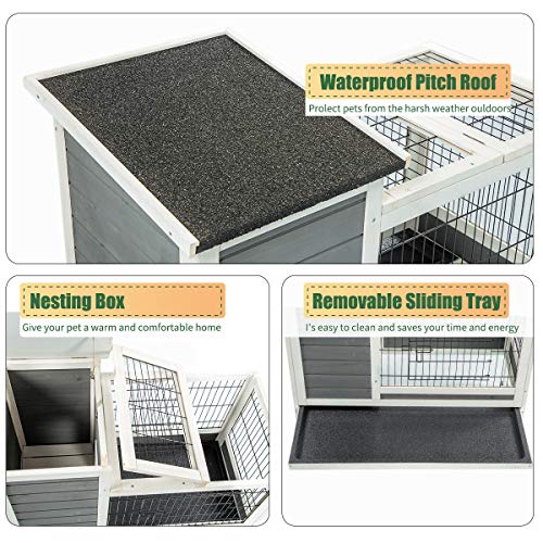 Aoxun Rabbit Hutch - Hutch Bunny Cage Pet House for Small Animals Guinea Pig with Ventilation Door & Legs Removable Tray Indoor/Outdoor Waterproof