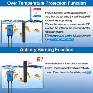 HiTauing Aquarium Heater, Upgraded 300W/500W Fish Tank Heater with Intelligent Leaving Water Automatically Stop Heating and Advanced Temperature Control System, Suitable for Saltwater and Freshwater