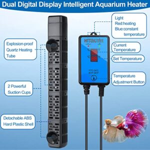 HiTauing Aquarium Heater, Upgraded 300W/500W Fish Tank Heater with Intelligent Leaving Water Automatically Stop Heating and Advanced Temperature Control System, Suitable for Saltwater and Freshwater