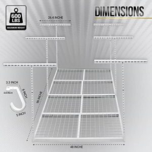 Powerack Overhead Garage Shelving Storage Rack,Adjustable 4’ x 8’ Ceiling Garage Organization Shelf,22-40 inch Ceiling Dropdown,Heavy Duty Mounted Storage Shelves with 4 Flat Hooks