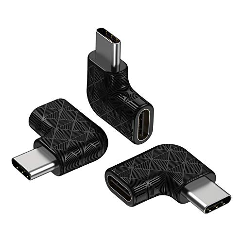 USB C Right Angle Adapter,90 Degree USB C to USB Type-C Male to Female Adapter (3 Pack). Support USB-C 3.1 PD 100W Quick Charge 480Mb/s Data Transfer,for Laptop & Tablet & Mobile Phone -Black