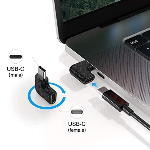 USB C Right Angle Adapter,90 Degree USB C to USB Type-C Male to Female Adapter (3 Pack). Support USB-C 3.1 PD 100W Quick Charge 480Mb/s Data Transfer,for Laptop & Tablet & Mobile Phone -Black