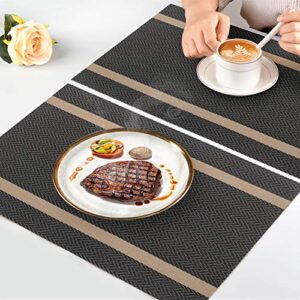 PetsHome Placemats, Washable and Heat-Resistant Table Mats, Non-Slip Woven PVC Placemats for Dining Table Sets of 4 Black