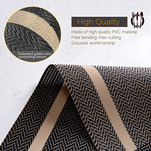 PetsHome Placemats, Washable and Heat-Resistant Table Mats, Non-Slip Woven PVC Placemats for Dining Table Sets of 4 Black