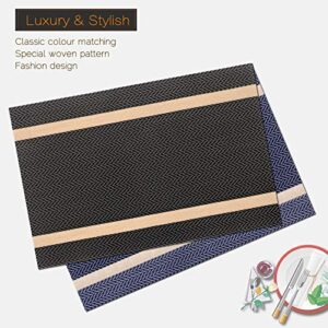 PetsHome Placemats, Washable and Heat-Resistant Table Mats, Non-Slip Woven PVC Placemats for Dining Table Sets of 4 Black