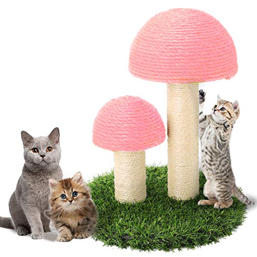 Cat Scratching Post, Mushroom Claw Scratching Post for Kitty, Natural Sisal Cat Scratchers Pole, 15x12 Inch Cat Interactive Toys (Pink)