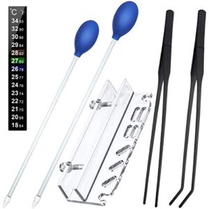 6 pieces coral feeder set 30 cm and 35 cm long acrylic marine fish reef feeding tube and stainless steel straight and curved tweezers with tool holder and aquarium thermometer sticker for aquarium pet