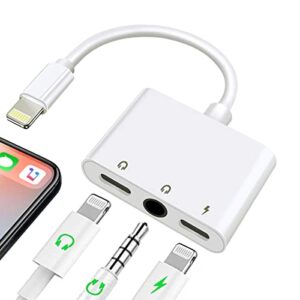 3 in 1 headphone adapter for iphone, lightning to 3.5 mm headphone jack adapter, lightning audio & charging adapter dongle cable splitter compatible with iphone 14 13 12 11 xs xr x 8 7 ipad