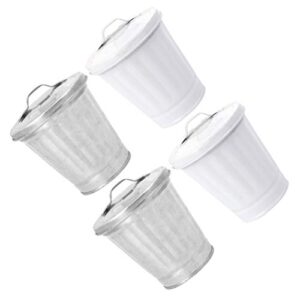 vosarea plastic bins 4pcs desktop garbage trash can mini metal rubbish bin with lid iron flower pots tabletop waste bin for kitchen bedroom office decor car cup holder