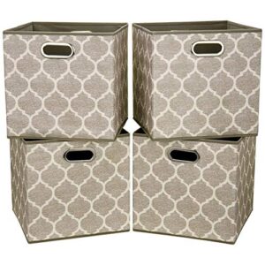 i bkgoo cloth storage bins set of 4 thick fabric drawers foldable cubes basket organizer container with dual metal handles for shelf cabinet bookcase boxes grey-brown 13x13x13 inch