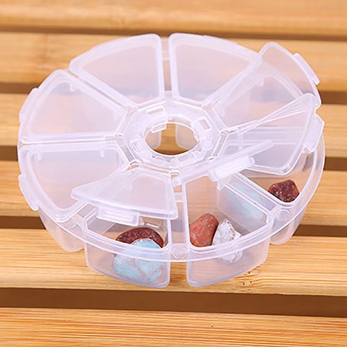 8 Grids Plastic Clear Round Storage Case Box Organizer Container Jewelry Box Sewing Box Pill Organizer Pill Box Case Diamond Storage Box Beads Organizer Case for Jewelry Beads Guitar Picks Clear