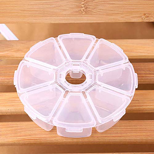 8 Grids Plastic Clear Round Storage Case Box Organizer Container Jewelry Box Sewing Box Pill Organizer Pill Box Case Diamond Storage Box Beads Organizer Case for Jewelry Beads Guitar Picks Clear