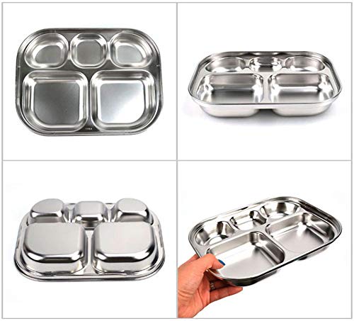 Stainless Steel Divided Tray Plate Diet Plate Diet Food Control Storage With Lock Lids