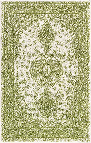 Rugs.com Dover Collection Rug – 2' x 3' Green Low-Pile Rug Perfect for Entryways, Kitchens, Breakfast Nooks, Accent Pieces