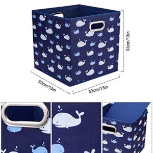 HSDT 13 inch Collapsible Storage Cubes Bins Fabric Storage Boxes Blue Foldable Cube Inserts Storage White Whale Folding Cloth Storage Baskets Drawer Organizer ,QY-SC04-6