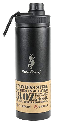 Aquapelli Vacuum Insulated Water Bottle, 18 Ounces, Midnight Black