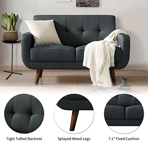 Husbedom 51(W) Loveseat Sofa, Small Couch for Small Living Room, Bedroom,Apartment, Dorm,Straight Arms, Wooden Legs, Easy Assembly, Dark Grey